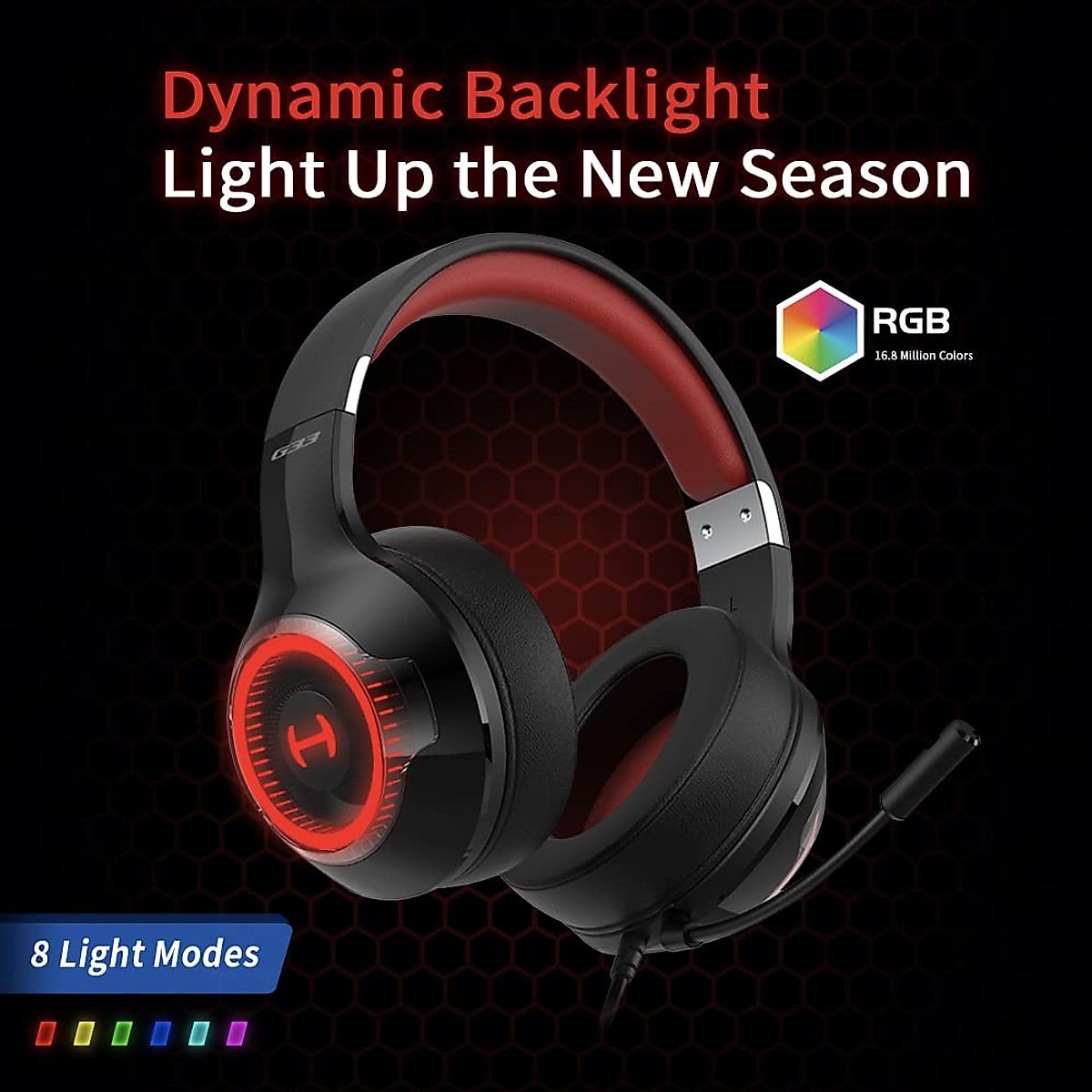 HECATE by Edifier G33 USB Gaming Headset, 7.1 Surround Sound, Over Ear Headphones with Detachable Noise Cancelling Microphone, 40mm Driver, RGB Light Effect, Works with PC, PS5, PS4, Mac, Laptop