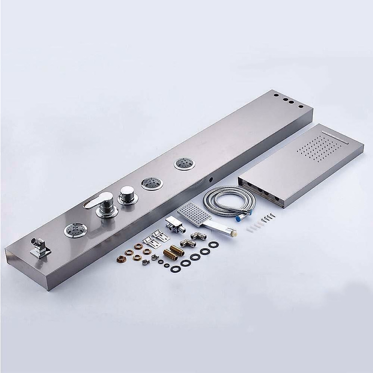 AlenArt Shower Panel Massage Jets Rainfall Waterfall Shower Head, Shower Stainless Steel Wall Mount Massage Multi-Function Bathroom Shower Panel Tower System, Brushed Nickel……