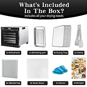 Mreelia Food Dehydrator, 8 Stainless Steel Trays, Dryer for Jerky, Dog Treats, Herb, Meat, Beef, Fruit | Keep Warm Function, 48H Digital Timer and 176°F Temperature Control, UL certification report