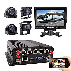 JOINLGO 4 Channel WiFi GPS 4G LTE Cellular 1080P Vehicle Bus CCTV DVR Video Recorder Kit Remote View on APP/Web 4 Side Front Rear View IP68 Backup Cameras for Truck RV Bus Van Fleet