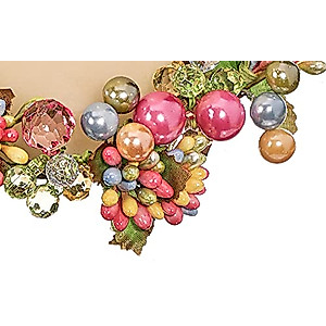 Reg 6 Inch Spring Crystal and Pearlized Berry Candle Ring, Holds 3.75 Inch Pillar Candle - Green, Pink, Yellow and Blue