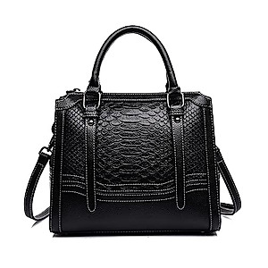 JESSWOKO Black Crocodile Pattern Vegan Leather Handbag Purse for Women Fashion Ladies Shoulder Bag 3 Ways Crossbody Totes Bag