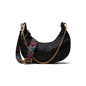 Betsey Johnson Groovy Hearts Hobo Crossbody, Black