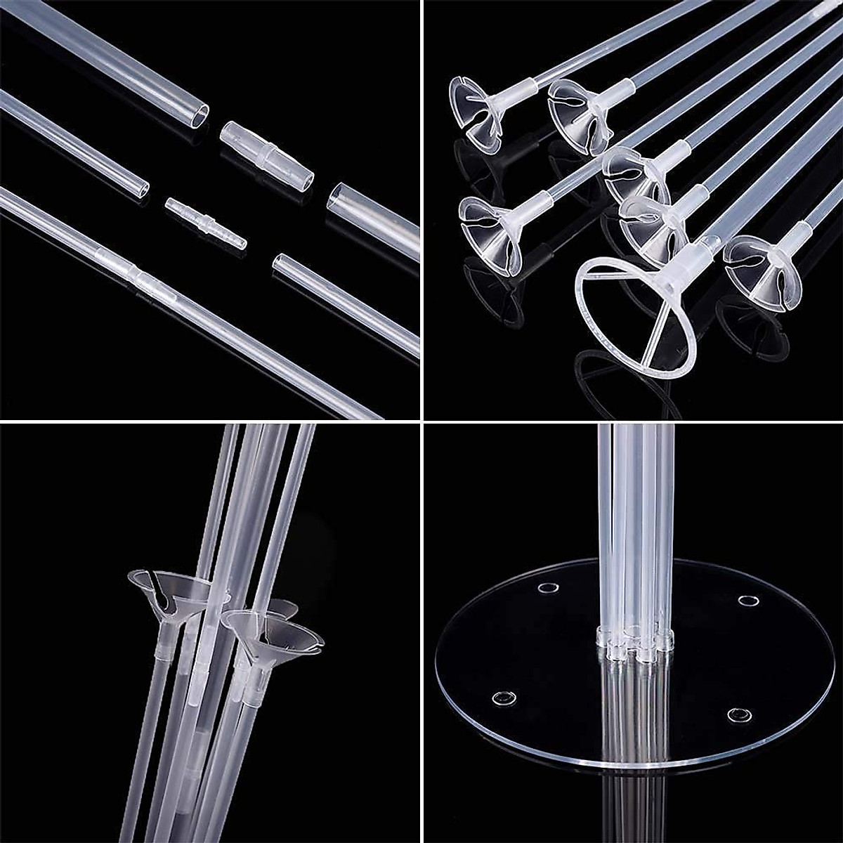 EBOCACB 4pcs Balloon Stand Kit Balloon Table Stand Kit balloon sticks with cups easy assembly Balloon Holder 2set Clear Balloon Stand Kit Including 11 sticks, 7 cups, 4 union joints and 1 base per