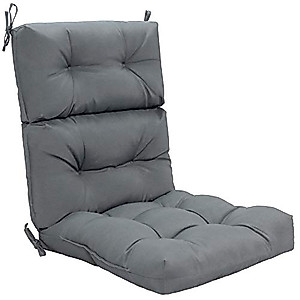 Giantex Tufted Outdoor Patio Chair Cushion 4.5", High Back Chair Cushion with 4 String Ties, Patio Seat Cushion for Swing Bench Wicker Seat Chair (Gray)