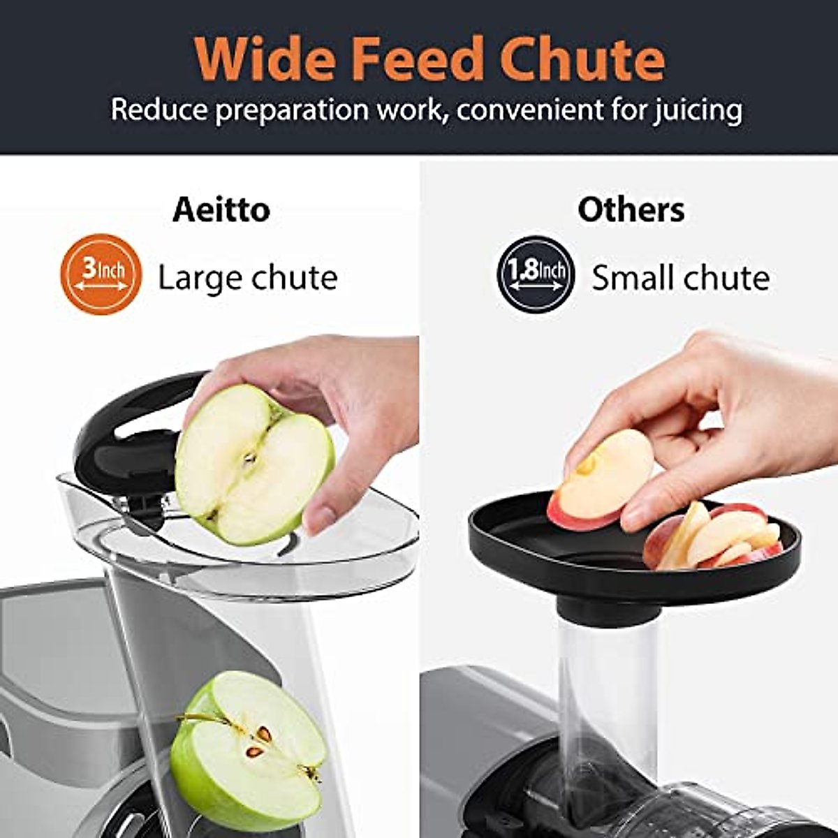 Aeitto Cold Press Juicer, Juicer Machines, Slow Juicer with 3 Inch Wide Chute, 2-Speed Modes & Reverse Function, Masticating Juicer with Brush Easy to Clean for Fruit and Vegetable (Sliver)