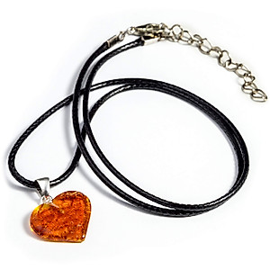 Generic Genuine Amber Necklace for Women, Handmade Baltic Polished Amber Pendant with Cord (Clear Cognac HEART) Clear,Amber