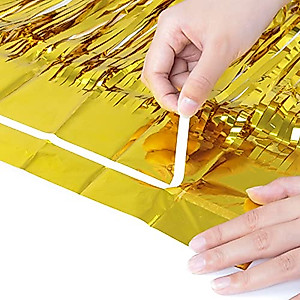 Mtkocpk 3-Pack 3.2x8 Feet Gold Foil Fringe Backdrop Curtains Party Decorations - Perfect for Parties, Baby Showers, Gender Reveals, and Disco Fun, Party Backdrops Decor