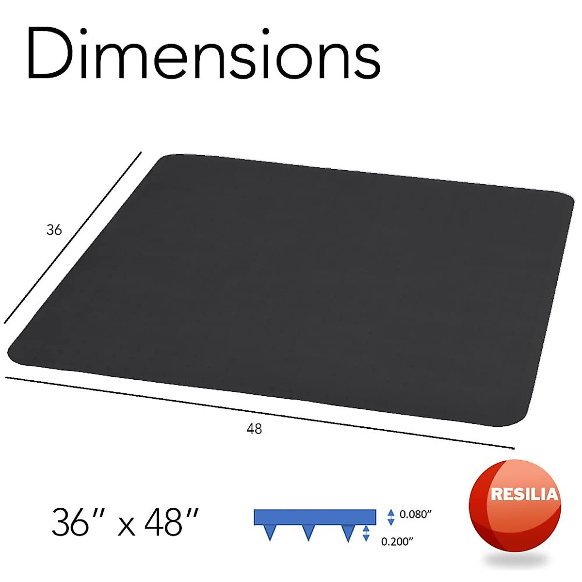 Resilia Office Desk Chair Mat - for Low Pile Carpet (with Grippers) Black, 36 Inches x 48 Inches, Made in The USA