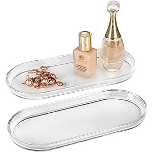 Acrylic Vanity Tray Bathroom Storage Organizer Tray, Catchall Tray，Countertop Sink Tray Dispenser,Sturdy Holder for Cabinet, Vanity, Shelf, Cupboard, Cabinet, or Closet Organization(2 Pack) (Clear)