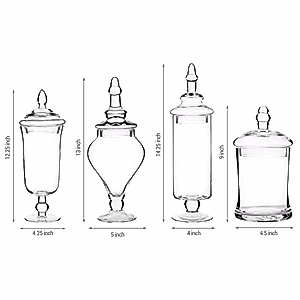 MyGift Clear Glass Apothecary Jars with Lids, Decorative Wedding Candy Serving Canisters, Set of 4