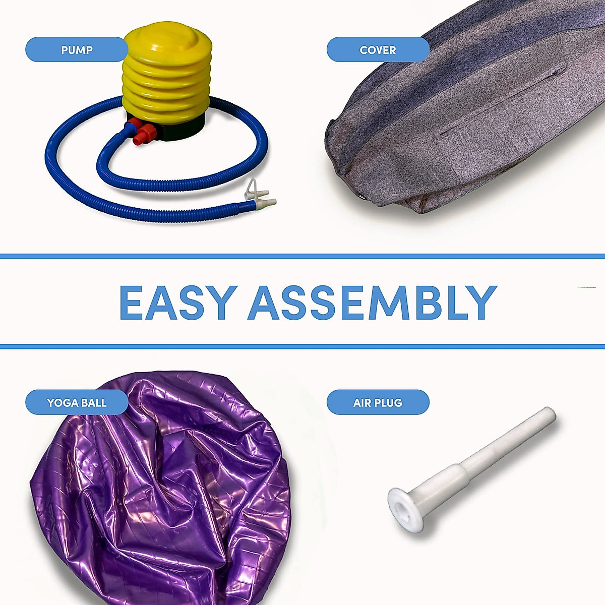 LifeSpan Fitness Anti-Slip Felt Cover Yoga Ball Chair with Handle & Back Support, Office, Home Gym, Pregnancy, Balance Training, Inflator Included (Charcoal Gray, 25 Inch)