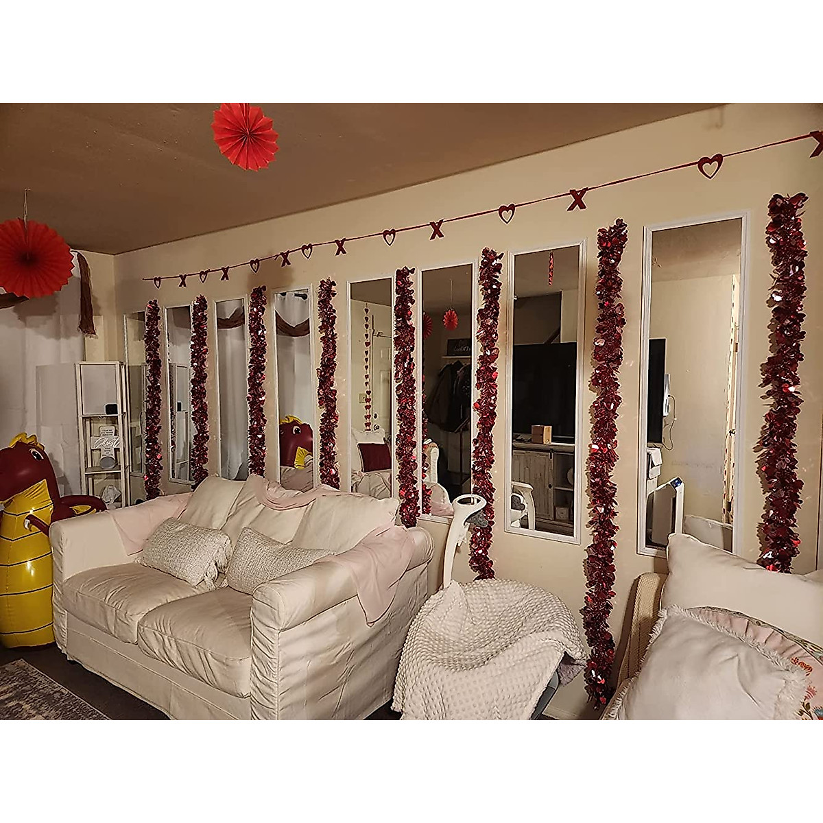 LOVE Heart XO Garlands Banner for Valentine's Day DIY Felt Decorations & 80 PCS Red Hanging String Hearts Birthday Party Flag Wedding/Home/Anniversary Supplies