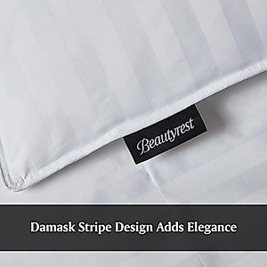 Beautyrest US Grown Cotton All Seasons Warmth Exceptional Hungarian White Goose Down Comforter King Size-750 Fill Power 500TC Damask Stripe Fabric