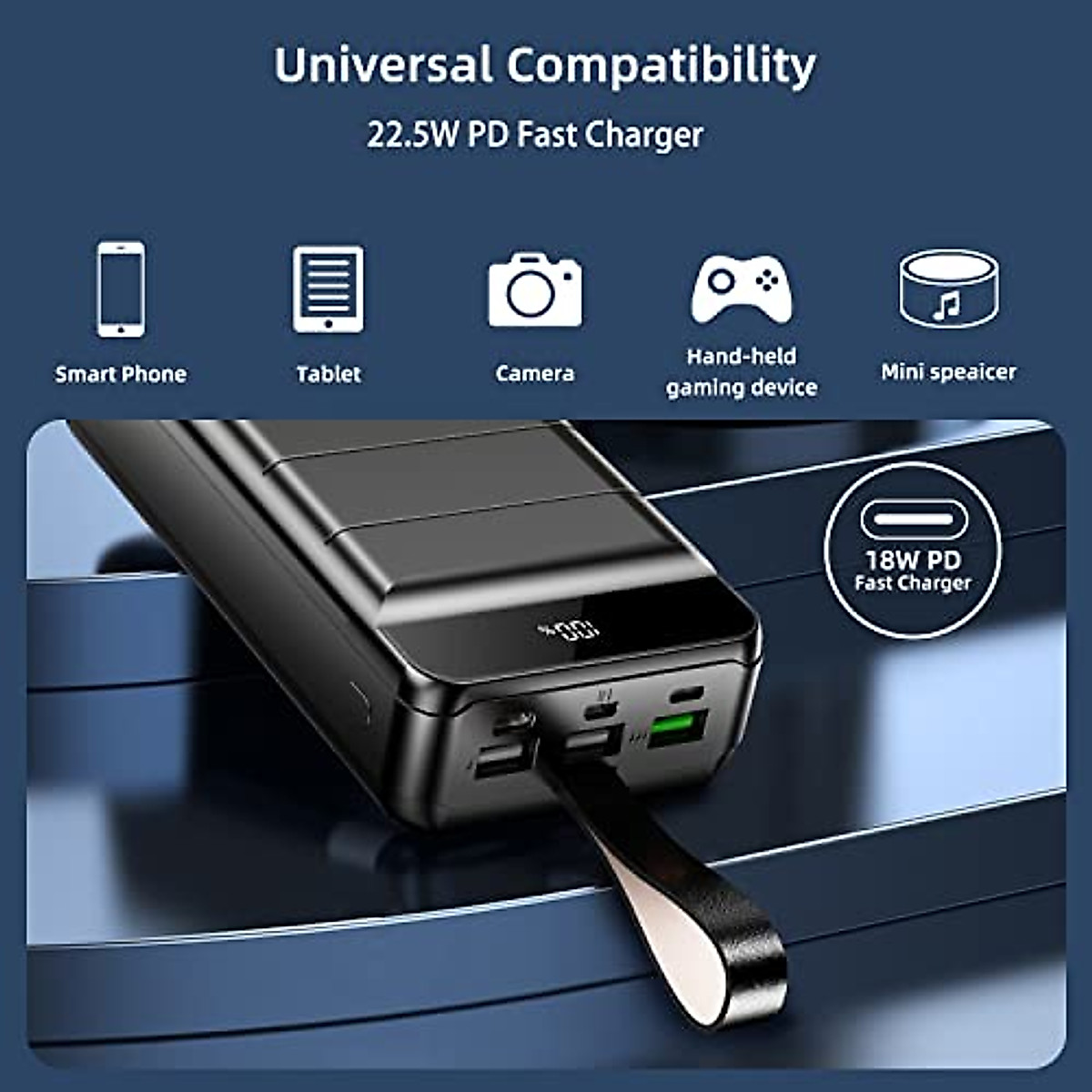 Power Bank 50000mAh, 22.5W PD Quick Charge Portable Charger with 4 Outputs & 3 Inputs & Flashlight and LED Display, Huge Capacity Safer External Battery Pack for Smartphone, Android, Tablet & etc