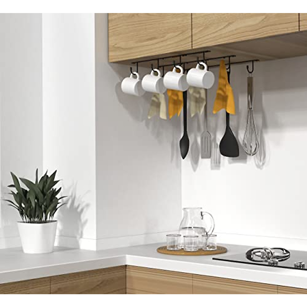 ORZ 3 PCS Coffee Mug Hooks Under Cabinet, Load Up to 12 Mug Cup (Black)