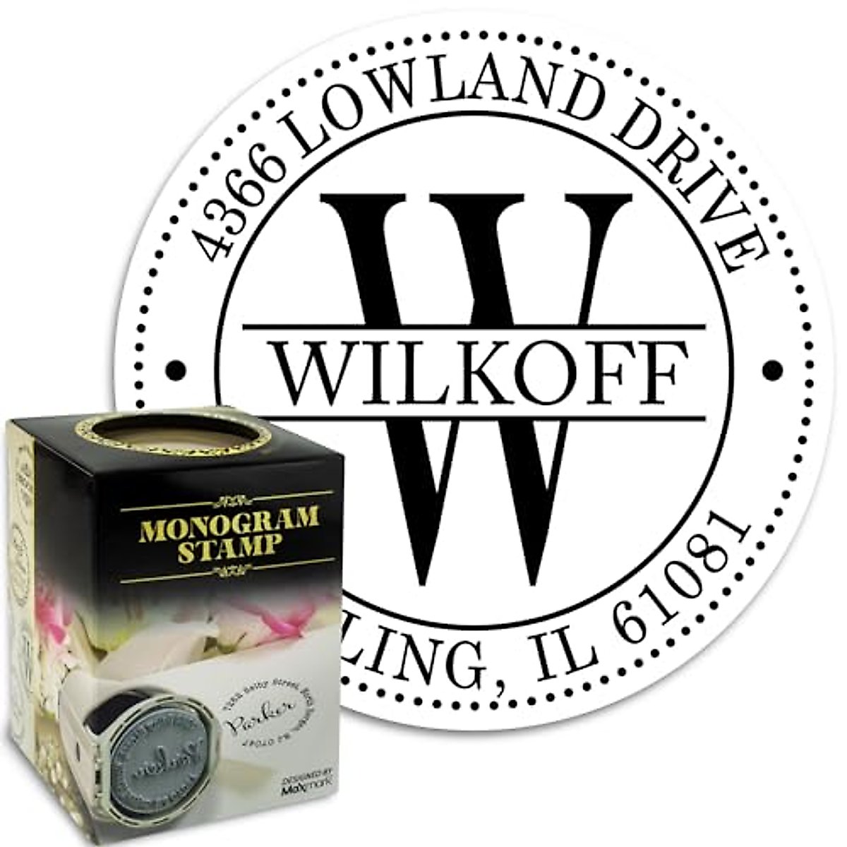 Monogram Address Stamp - Personalized Self Inking Rubber Stamp - Style 037 - with Locking Bottom Cover- Choose from 15 Ink Colors
