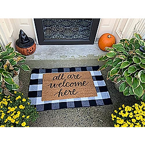MUBIN Cotton Buffalo Plaid Rug 27.5 x 43 Inches Black and White Check Rugs Hand-Woven Indoor or Outdoor Rugs for Layered Door Mats Washable Carpet for Front Porch, Kitchen, Farmhouse, Entryway