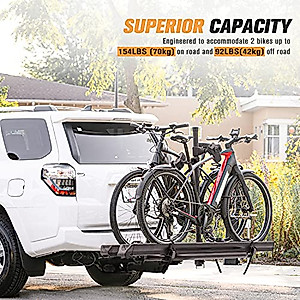 Hitch Mounted eBike Rack 2-E Bike Platform - SAN HIMA Tray Style Folding Ebike Carrier with Ramp Tire Tie Down Strap Foldable for 2-inch Hitch