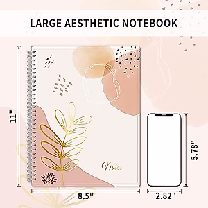 SUNEE Large Spiral Notebook, Journal For Women, Aesthetic Cute Abstract Notebook with Pockets, Flexible Cover, College Ruled Paper, 11" x 8-1/2", 80 Sheets - 160 Pages, for Work, School Supplies