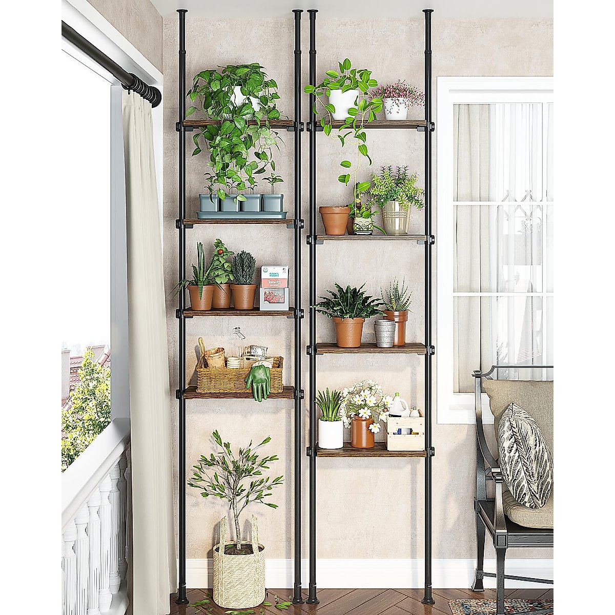 ALLZONE Adjustable Tall Narrow Bookshelf for Bedroom,4-Tier Ladder Bookshelf for Small Spaces,Tension Mount Small Book Shelf and Tall Bookcases, 64 to 113Inch Height Skinny Bookshelf with Open Storage