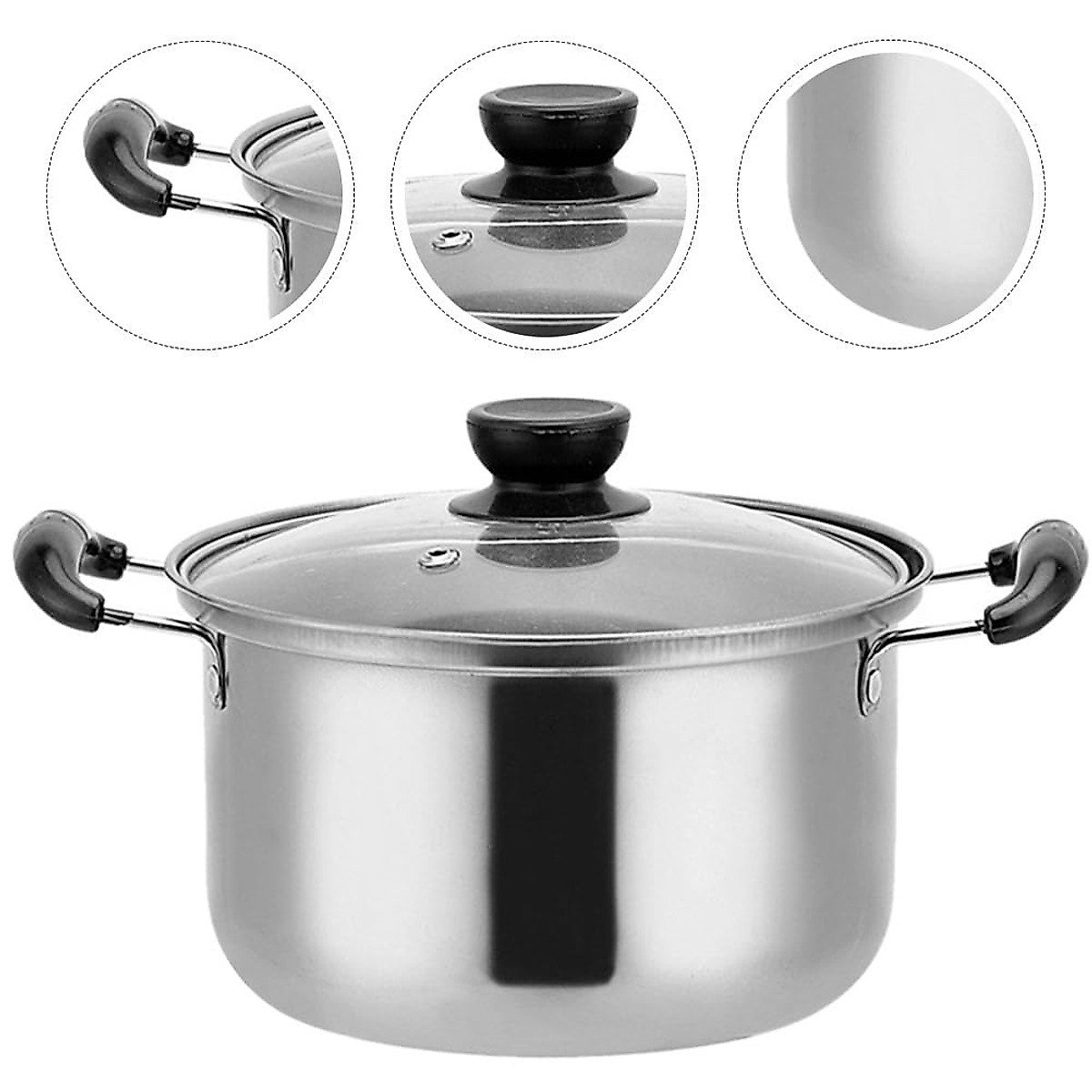 Housoutil 6 Quart Stock Pot - Stainless Steel Metal Soup Pot with Glass Lid Cooks Standard Stock Pot for Cooking - Sauce Pot Heavy Duty & Dishwasher Safe