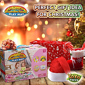 YoYa Toys Unicorn Playmat - Pretend Play Set for Kids - 8 PCS Unicorns and Rainbows Figures - Educational Imaginative Activity Rug Toy - Floor Mat Playset Gift for Girls 3 4 5 6 7 8 Year Old Toddlers