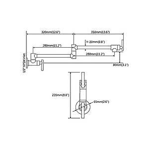 PHASAT Pot Filler Faucet,Black Pot Filler Wall Mount,Brass Kitchen Faucet Folding Stretchable with Double Joint Swing Arm,2 Handles with 2 Cartridges,Single Hole,Matte Black,PTZH01C