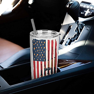 America Flag with Assorted Rifles Gun 20 OZ Stainless Steel Tumbler Travel Car Coffee Mug with Straw Lid Cleaning Brush Coffee Tumbler Mug for Women Men
