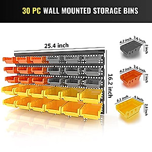 XDOVET Garage Organizer Bins, 30PC Wall Mount Storage Small Parts Bins With Peg Board And Install Screws, Store Your Nuts, Bolts, Screws, Nails, Beads