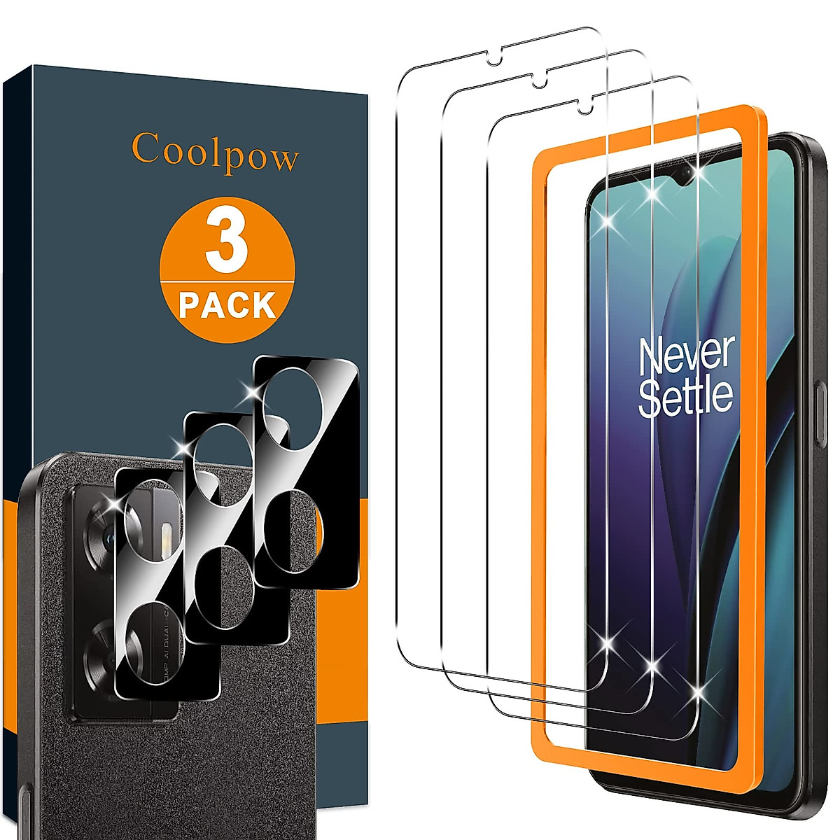 Coolpow 【3+3 PACK】 Designed for Oneplus Nord N20 SE Screen Protector plus One Nord N20 SE Screen Protector Tempered Glass Film, 9H Hardness, Ultra HD, Scratch Resistant, Easy Install, Case Friendly