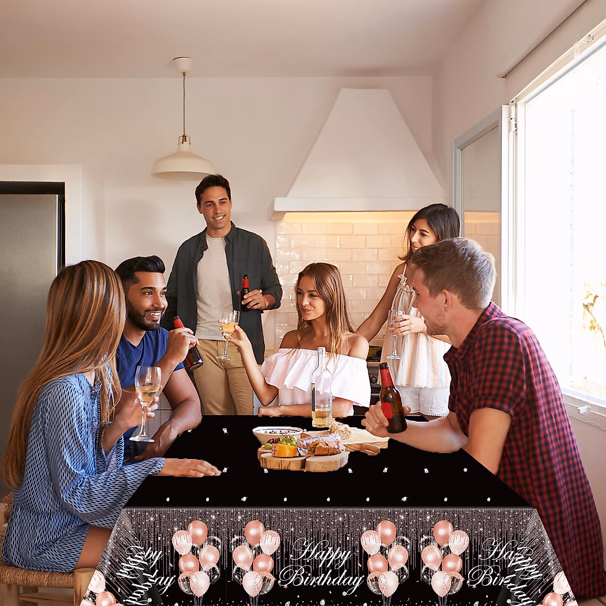 3pcs Black Rose Gold Birthday Tablecloths Rose Gold and Black Party Decorations Pink Sequin Plastic Table Cover Glitter Diamonds Happy Birthday Supplies for Girl Women Birthday Wedding Party