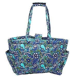 Floral Needle Bag Knitting Bag Yarn Storage Tote (Blue)