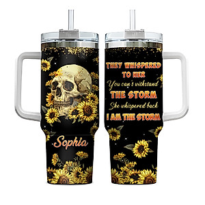 Hyturtle Personalized Gothic Skull Tumbler - Skeleton Lover Gift - Horror Lover Halloween Holiday Cup for Women - Spooky Custom Travel Coffee Tumbler 40oz With Lid and Straw