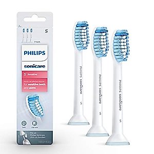 Philips Sonicare Genuine Sensitive Replacement Toothbrush Heads for Sensitive Teeth, 3 Brush Heads, White, HX6053/64