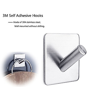 Bathroom Hook Key Rack Stainless Steel Towel Hook 3M Self Adhesive Wall Hook for Kitchen, Bathroom, Bedroom, 4 Packs (Slanted)
