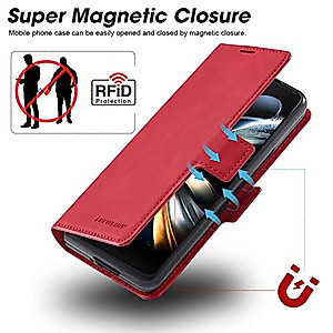 for Samsung Galaxy Z Fold 3 Case 5G Wallet, PU Leather Magnetic Flip Folio for Samsung Galaxy Fold 3 Case with Card Slots Blocking Kickstand Phone Cover for Samsung Fold3 5G Case Wallet (red)