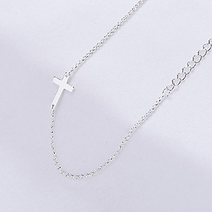 Tewiky Silver Cross Bracelet for Women Dainty Tiny Charms Sideways Delicate Cross Jewelry Cute Confirmation Gifts for Women