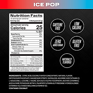 PRIME HYDRATION+ Sticks ICE POP | Hydration Powder Single Serve Sticks | Electrolyte Powder On The Go | Low Sugar | Caffeine-Free | Vegan | 48 Sticks