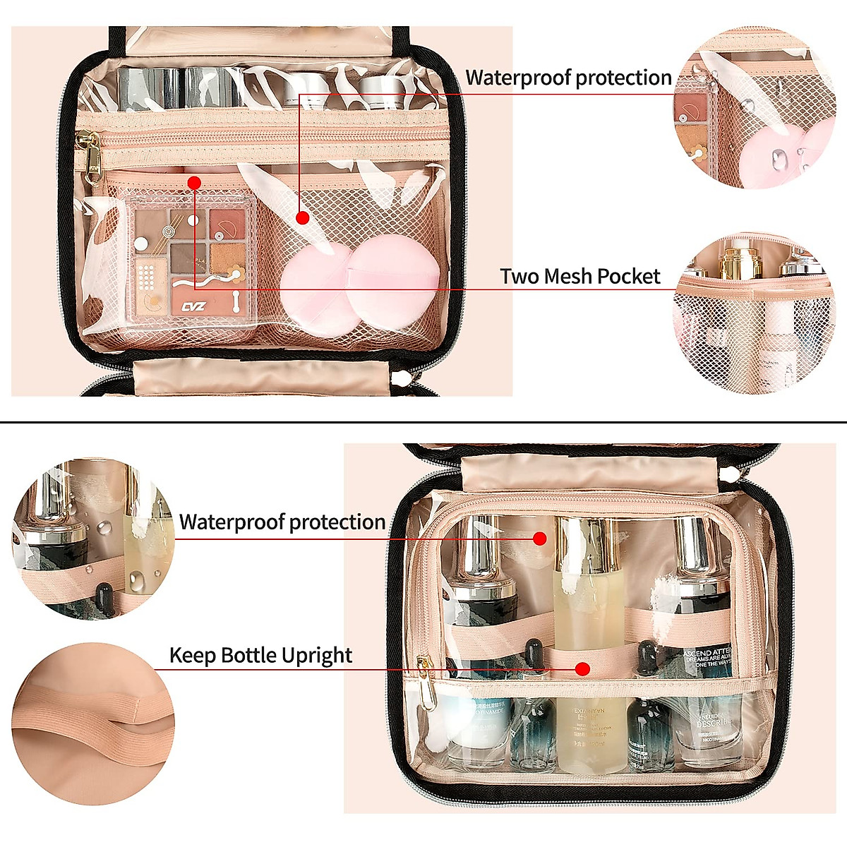 CUBETASTIC Travel Toiletry Bag, Makeup Bag for Women, Portable Water-resistant Small Travel Bag for Toiletries & Cosmetic Essentials