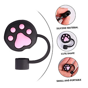Veemoon 2pcs Plugs Cartoon Protector Multi- Reusable Paw Favor Straws Cute Cover Covers Silicone Caps Color Lovely Straw Plug Drinking Cat Accessories Party Lids Cup Shape Black Cats Tips