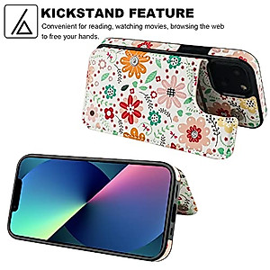 HAOPINSH for iPhone 13 Mini Case Wallet with Card Holder, Daisy Florals Pattern Back Flip Folio PU Leather Kickstand Card Slots Case for Women Girls, Double Magnetic Clasp Shockproof Cover 5.4"