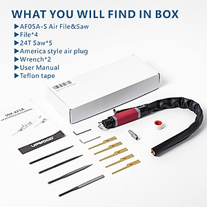 Air Reciprocating File Body Saw, Multi-function Low Vibration 8000spm Pneumatic Cutting Tool & Abrasive Tool with 4 Files and 5 Saw Blades (Stroke Length: 5mm)