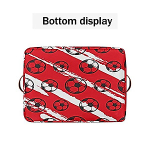 Football Soccer Storage Baskets Bin, Collapsible Canvas Fabric Storage Bin Decorative Baskets Toy Organizer Rectangle Storage Boxes with Handles for Home Shelves Nursery,1Pack