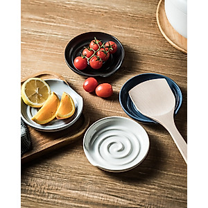 LYEOBOH Spoon Rest Ceramic Spoon Holder, Kitchen Spoon Rest for Stove Top, Cute Spatula Holder Spiral Ladles Rest for Coffee Spoon, Tongs, Christmas Thanksgiving Mother's Day Gifts, Matte Black