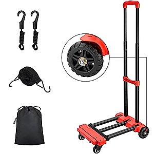 KEDSUM Folding Hand Truck, 290 lbs, 4 Wheels Solid Construction Heavy Duty Utility Cart, Portable Fold Up Dolly, Compact and Lightweight for Luggage, Personal, Travel, Moving and Office Use(Red)