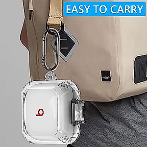 JIML [Upgrade Secure Lock] Compatible with Beats Fit Pro 2021 Case TPU Military Shell Protective Cover Skin Shock-Absorbing with Keychain and Lanyard (Clear-White)