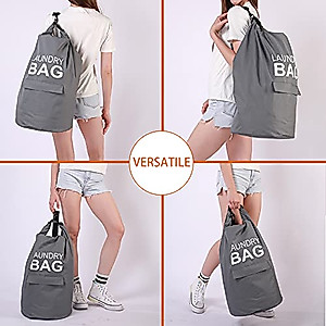 Kimmama 70L Waterproof Laundry Bag Backpack,Heavy Duty Laundry Bag with Strap,Dirty Clothes Organizer for Travel,Camping,College Dorm,Laundromat,Apartment (Grey)