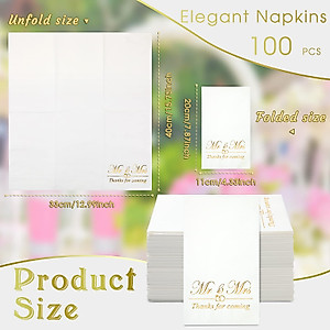 100 Pieces Wedding Napkins for Reception Disposable Bridal Shower Napkins Gold Foil Wedding Decorations for Wedding Shower Engagement Party Decorations Cocktail Beverage Dessert (Simple Styles)