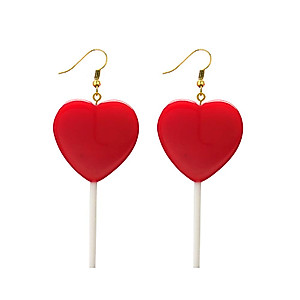 Cute Heart Lollipop Candy Color Simulation Food Light Weight Resin Dangle Drop Earring for Women Funny Jewelry Valentine's Day Gift